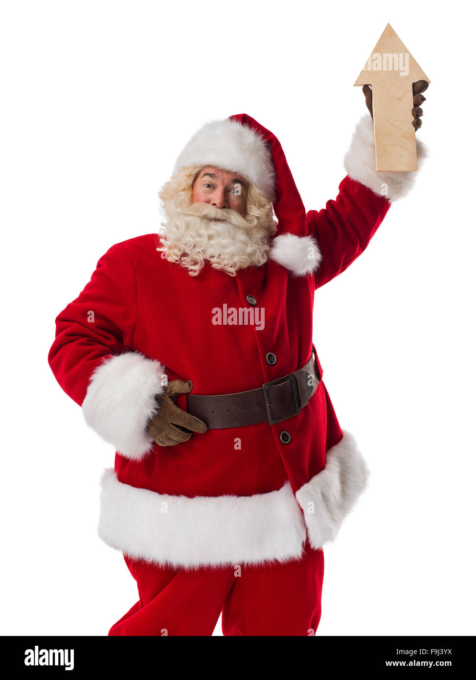 Santa Claus holding arrow showing direction Closeup Portrait isolated ...
