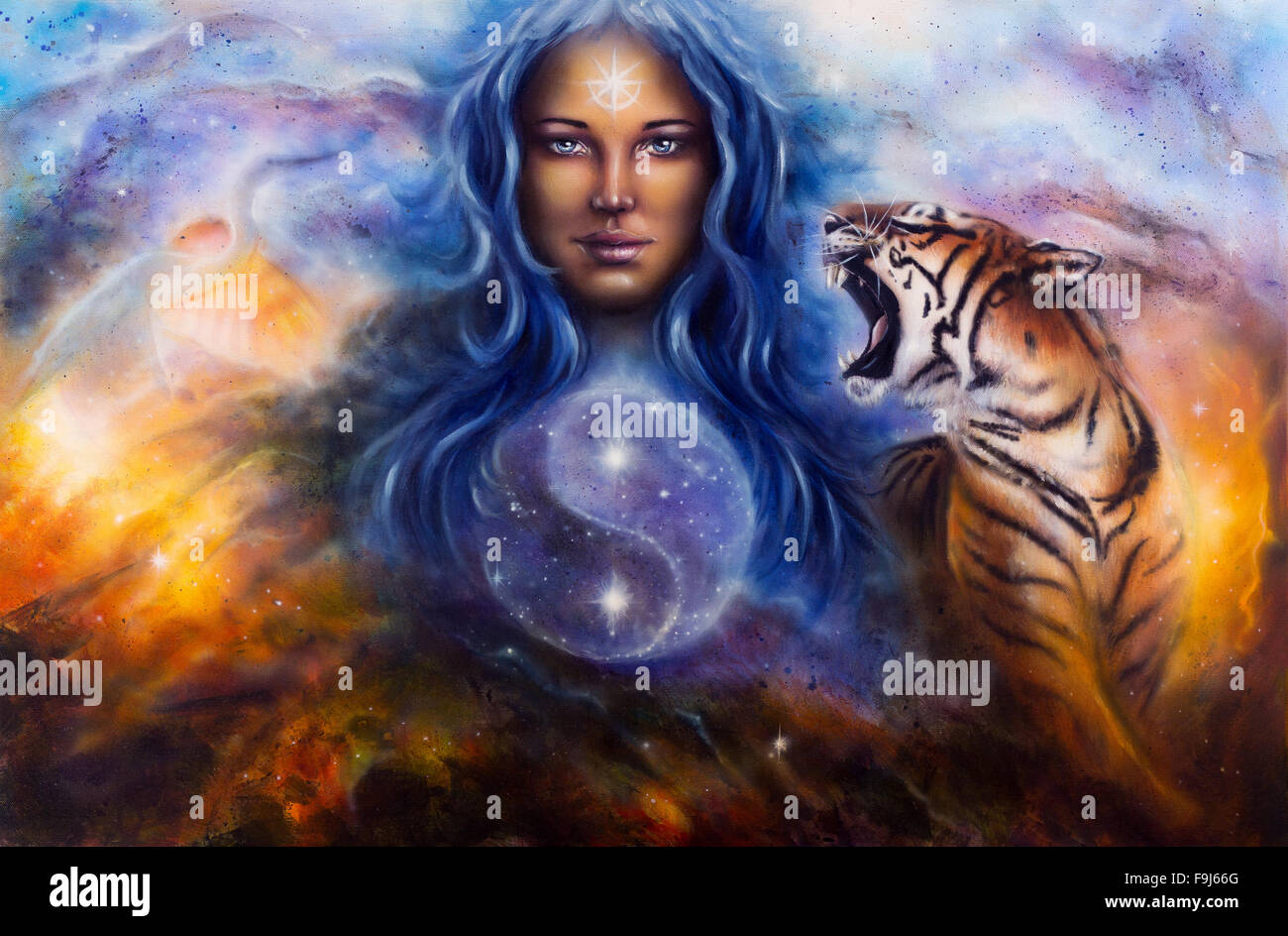 beautiful painting oil on canvas of a female goddess lada guarding a ...