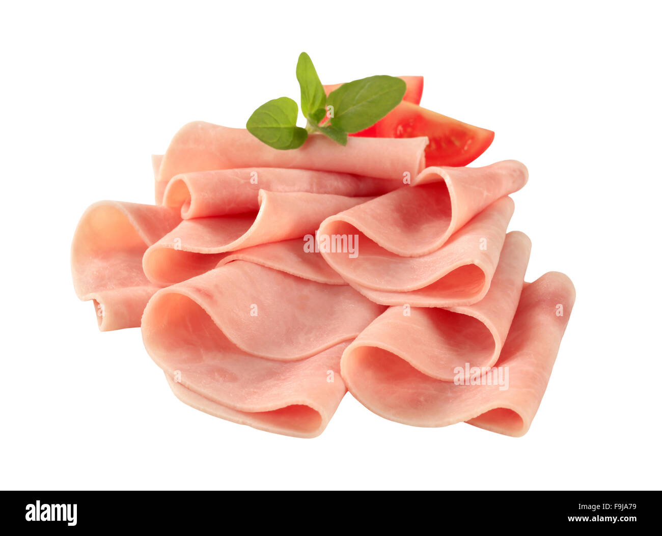 Thinly sliced ham isolated on white background Stock Photo - Alamy