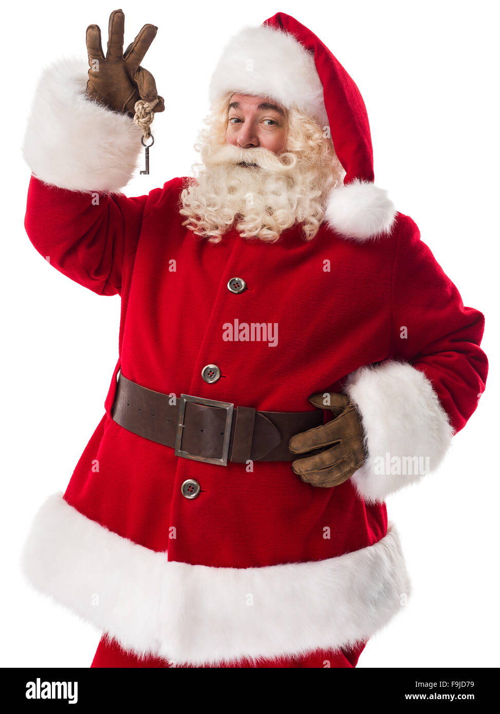 Santa Claus holding keys Closeup Portrait Isolated on White Background ...