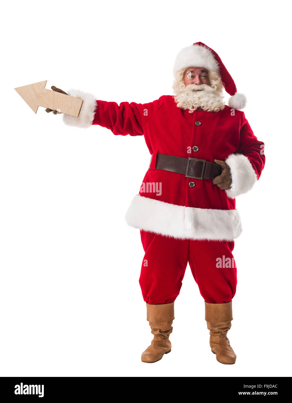 Santa Claus holding an arrow Full Length Portrait Isolated on White ...