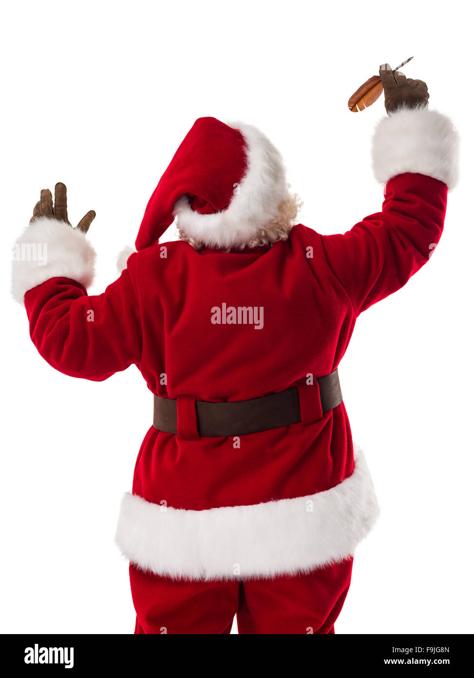 Santa Claus writing using quill pen Closeup Portrait Isolated on White ...