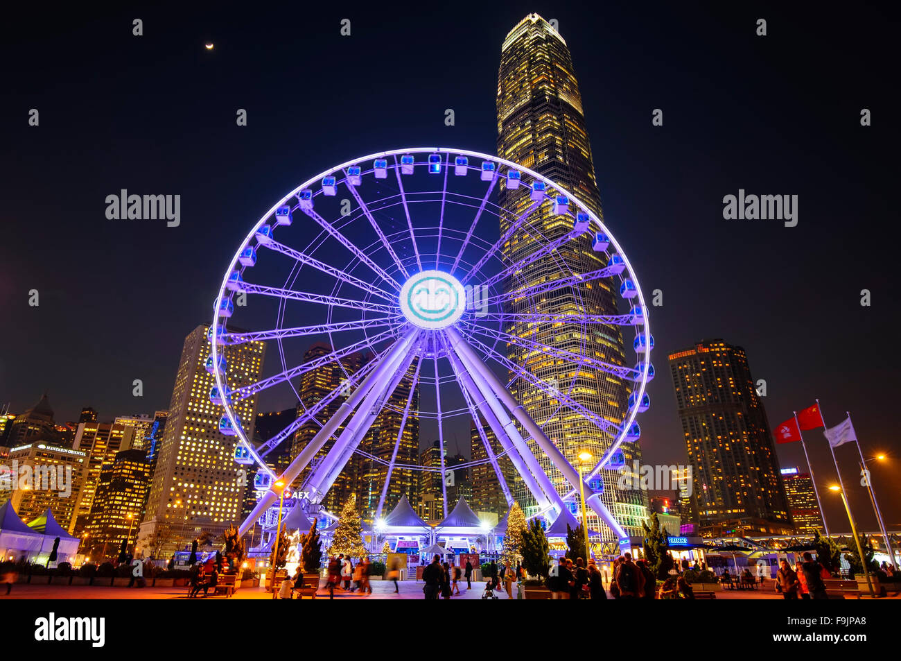 Hong Kong observation wheel and the IFC2 building, Victoria harbor ...