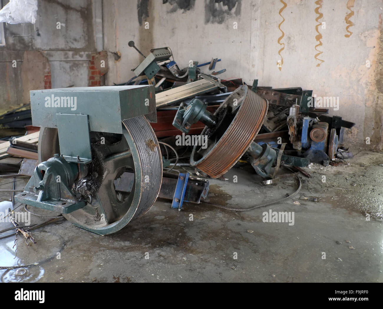 Old elevator or lift equipment being removed during refurbishment. 2014 ...