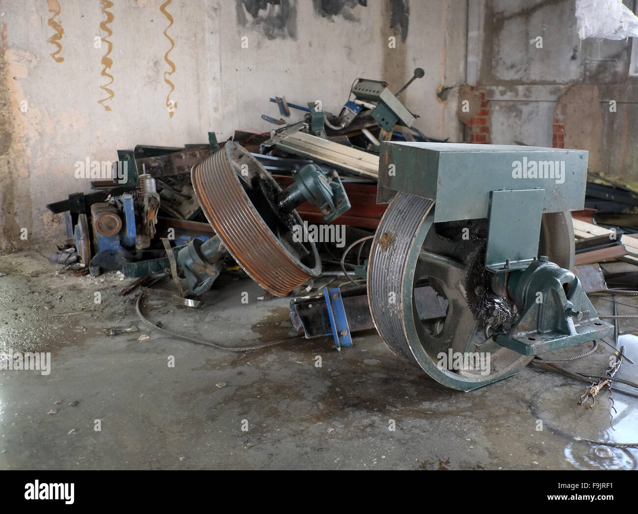 Old elevator or lift equipment being removed during refurbishment. 2014 ...