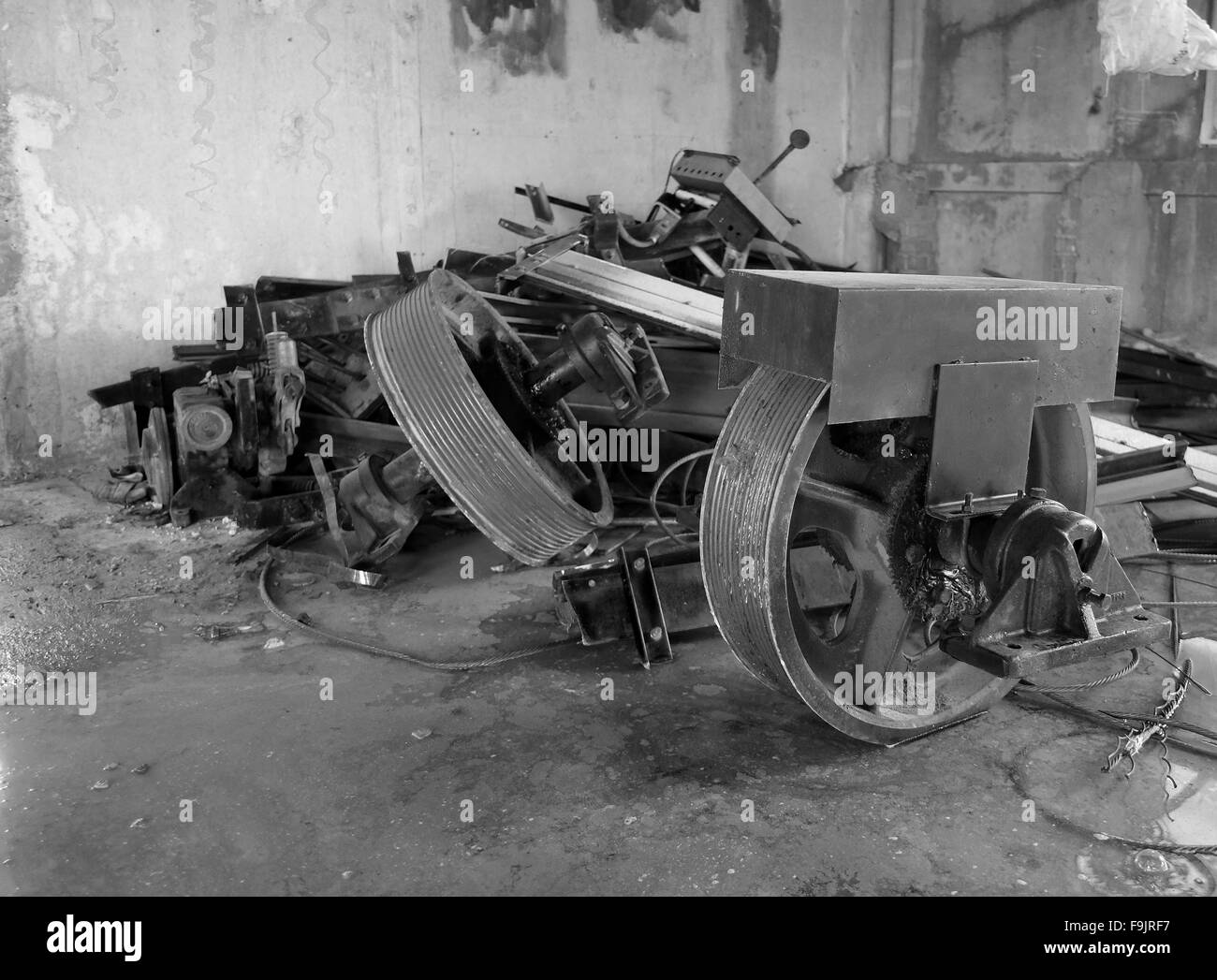 Old elevator or lift equipment being removed during refurbishment. 2014 ...