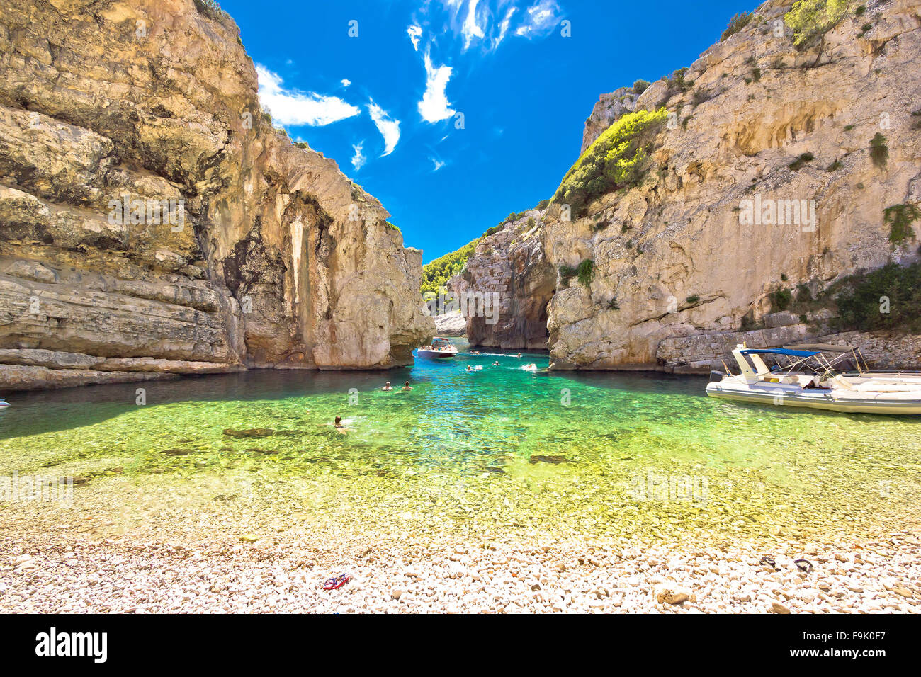 Stinva bay beach, wonder of geology on Vis island, Dalmatia, Croatia ...