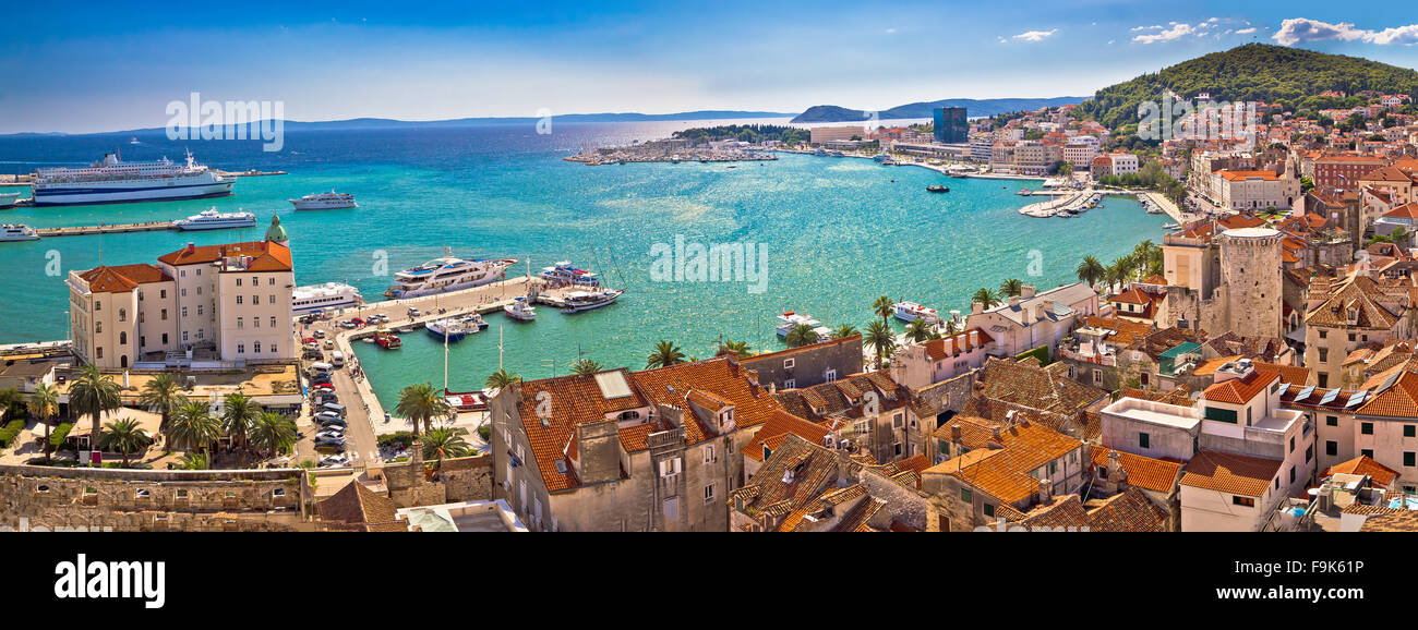 Split historic waterfront panoramic aerial view, Dalmatia, Croatia ...