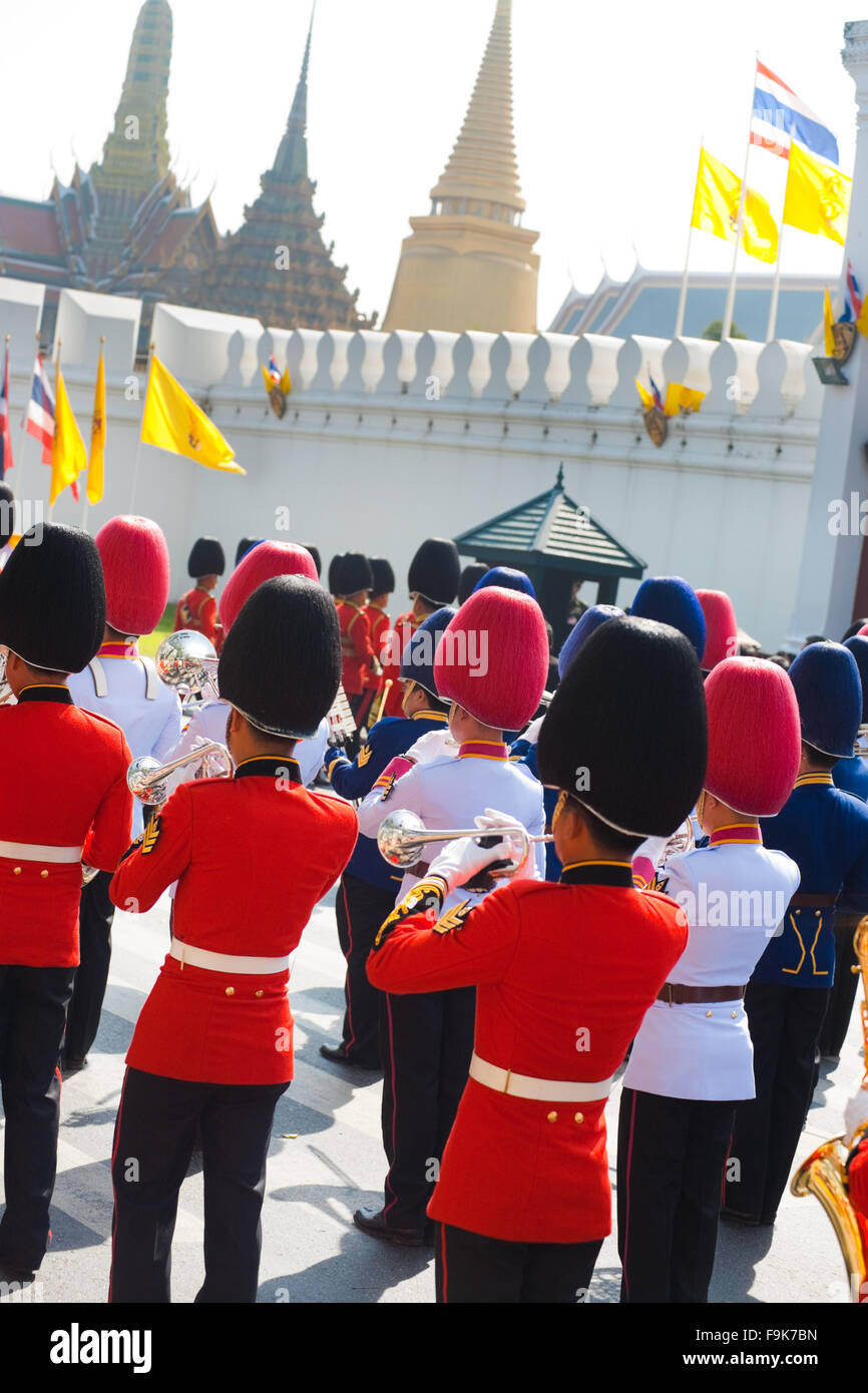 The colorful Thai royal marching band plays outside the National Palace ...