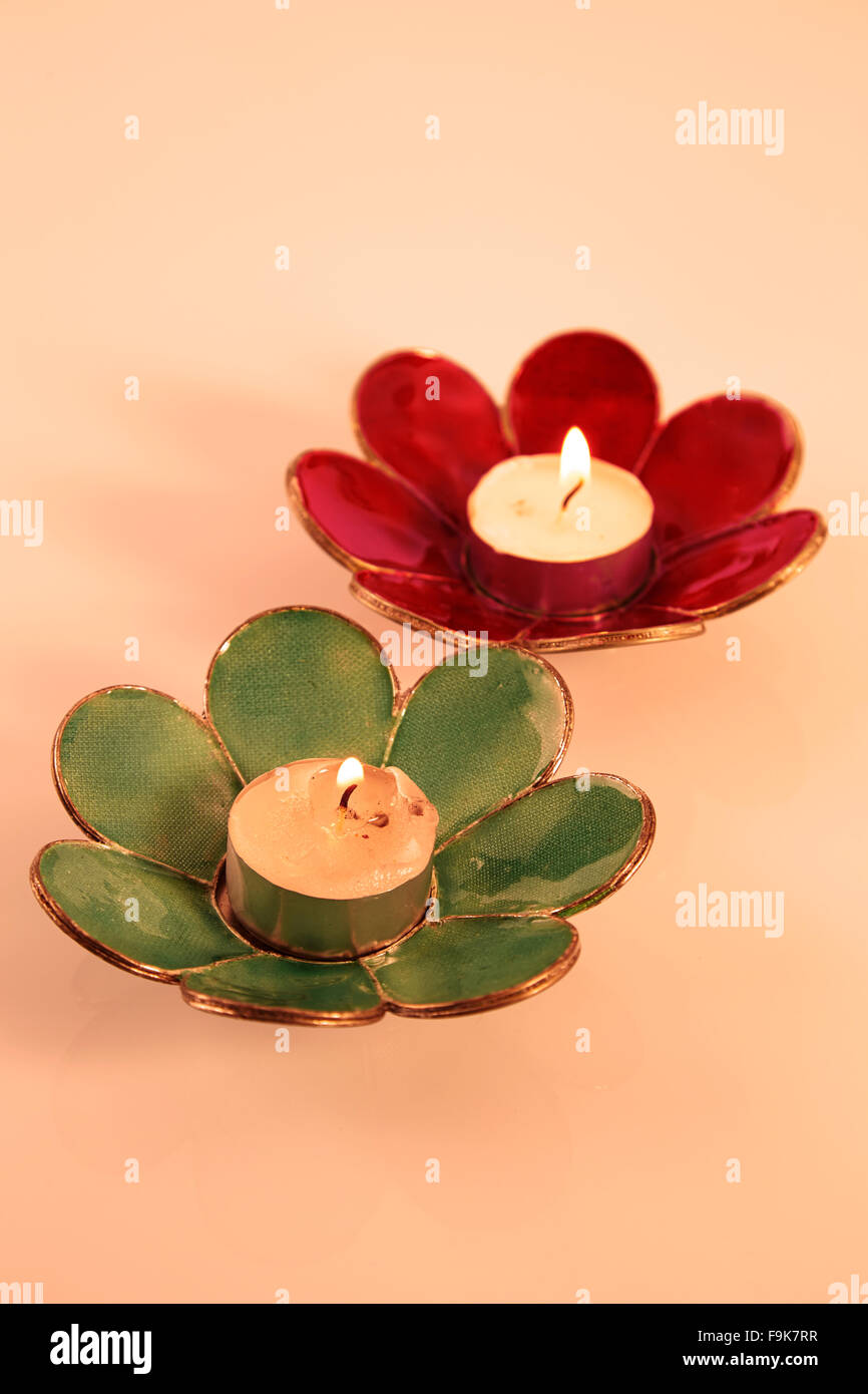 tea light on the floral design holder Stock Photo - Alamy