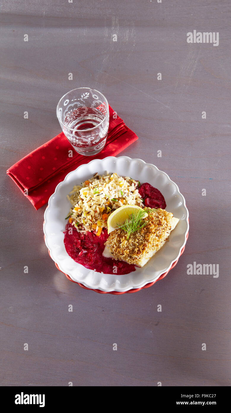 Crusted fish with beetroot salad Stock Photo - Alamy