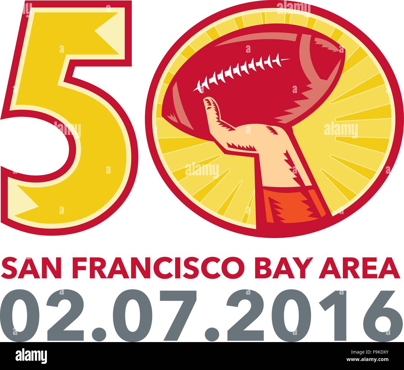 Illustration showing number 50 with quarterback hand throwing American ...