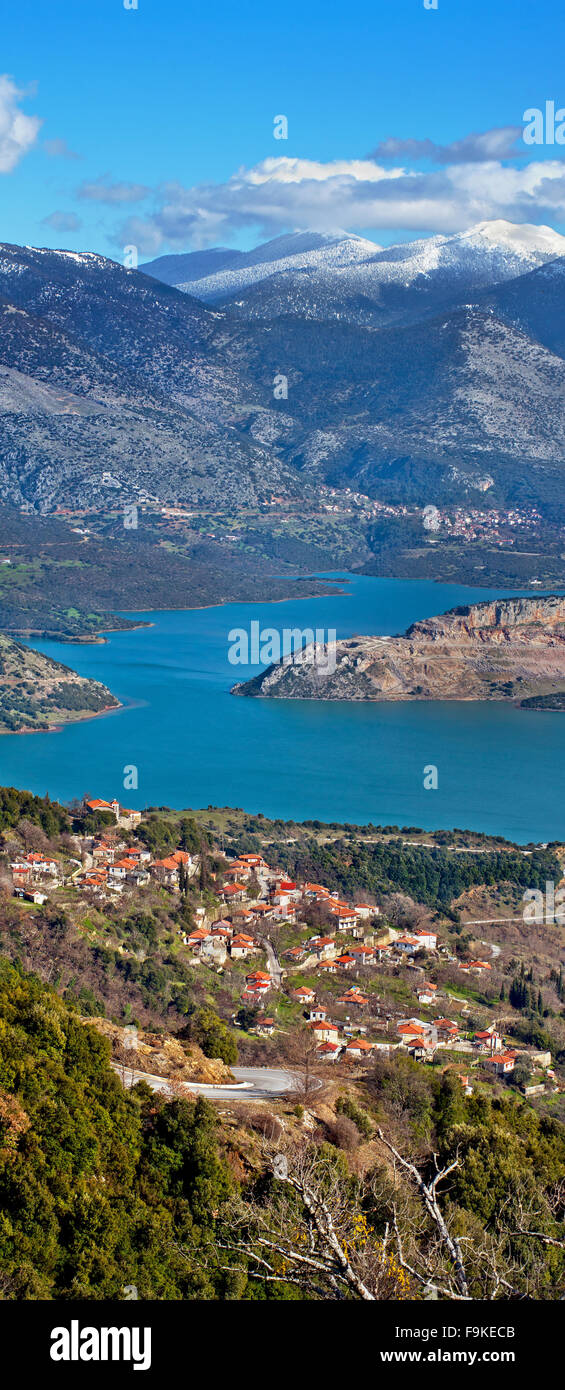 Aerial view to Mornos lake and fjords, also Vardousia and Giona ...