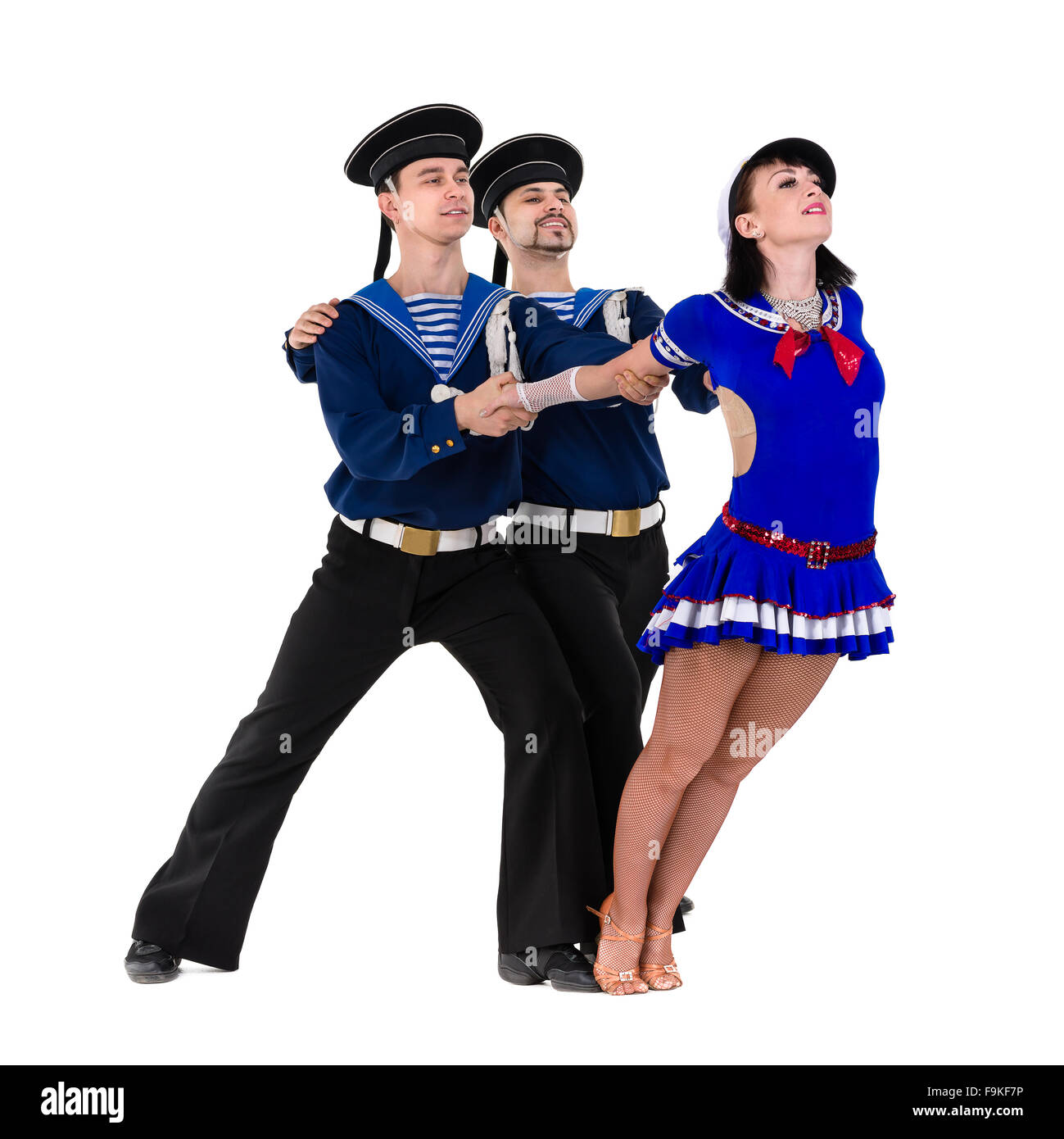 dancer team dressed as a sailors posing. Isolated on white background ...