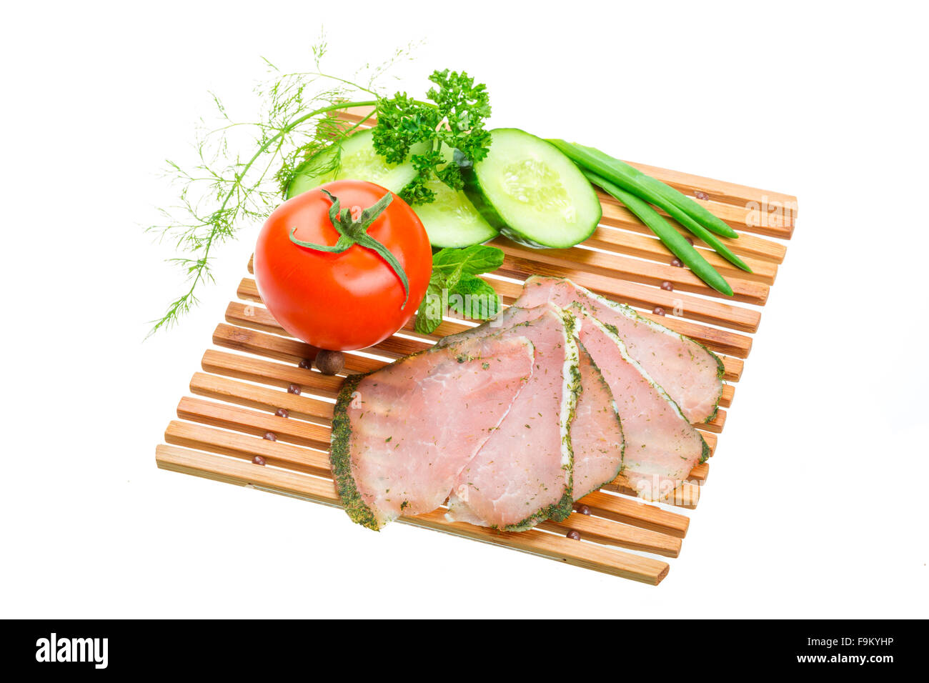 Ripe fresh ham with vegetables Stock Photo - Alamy