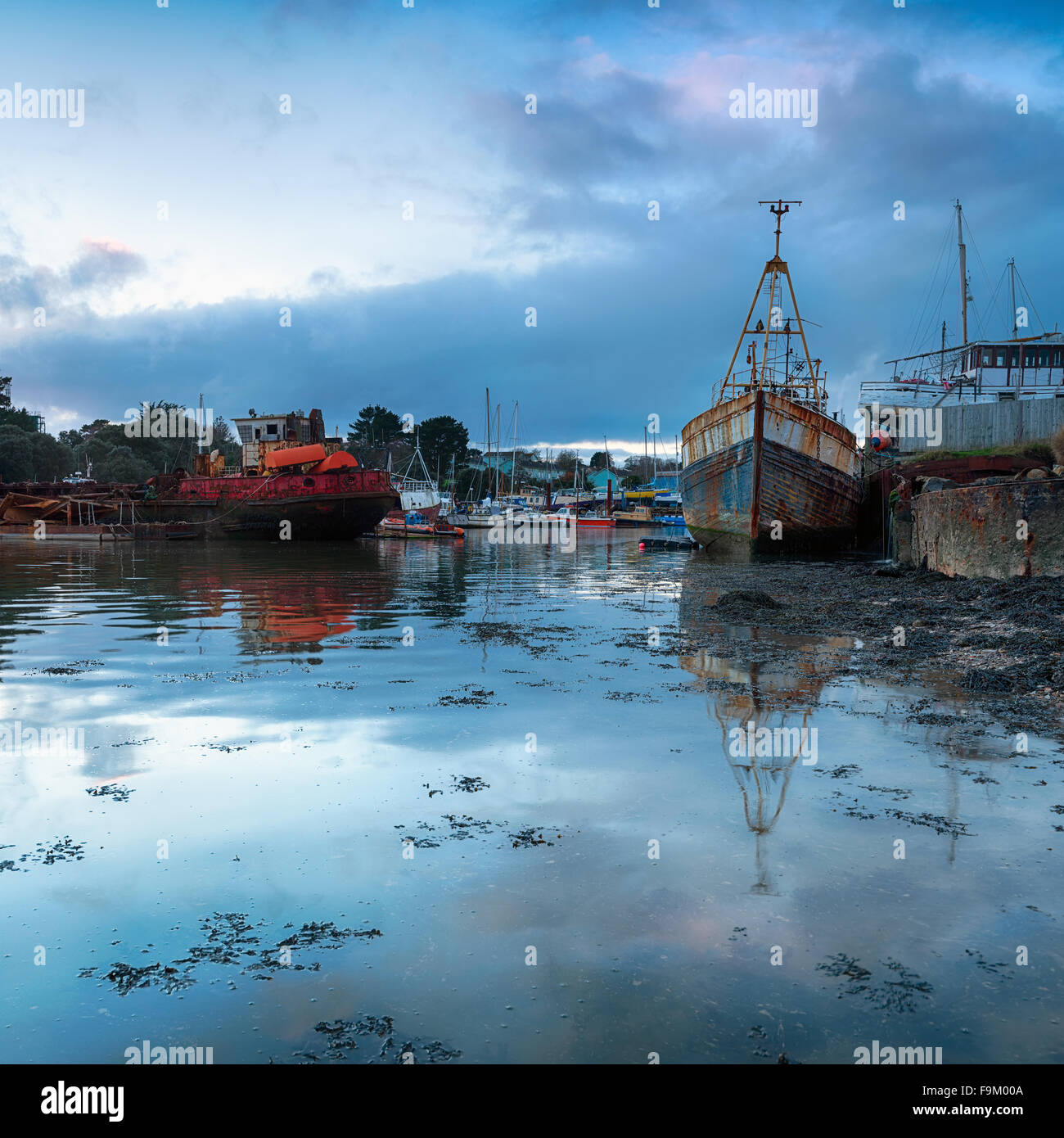 An old boat yard at Torpoint in Cornwall where the river Tamar meets ...
