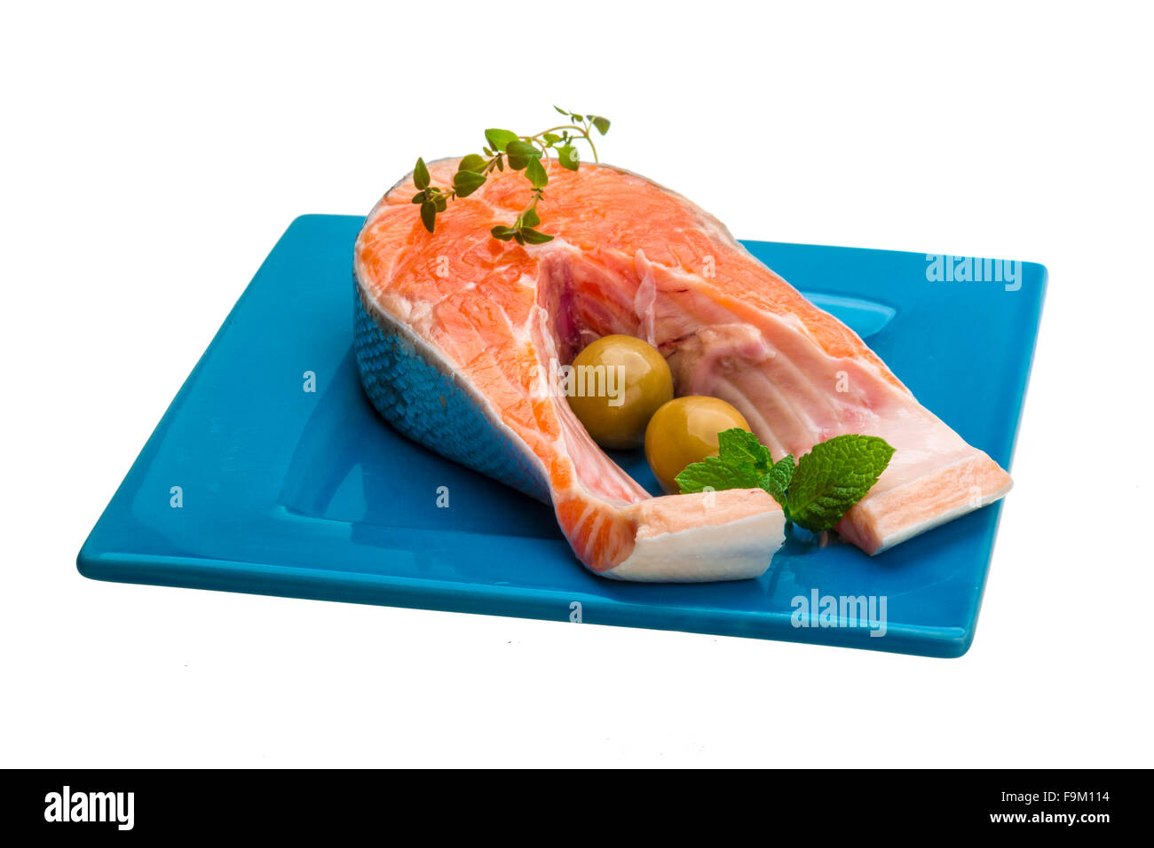 Raw Salmon steak isolated studio shoot Stock Photo - Alamy