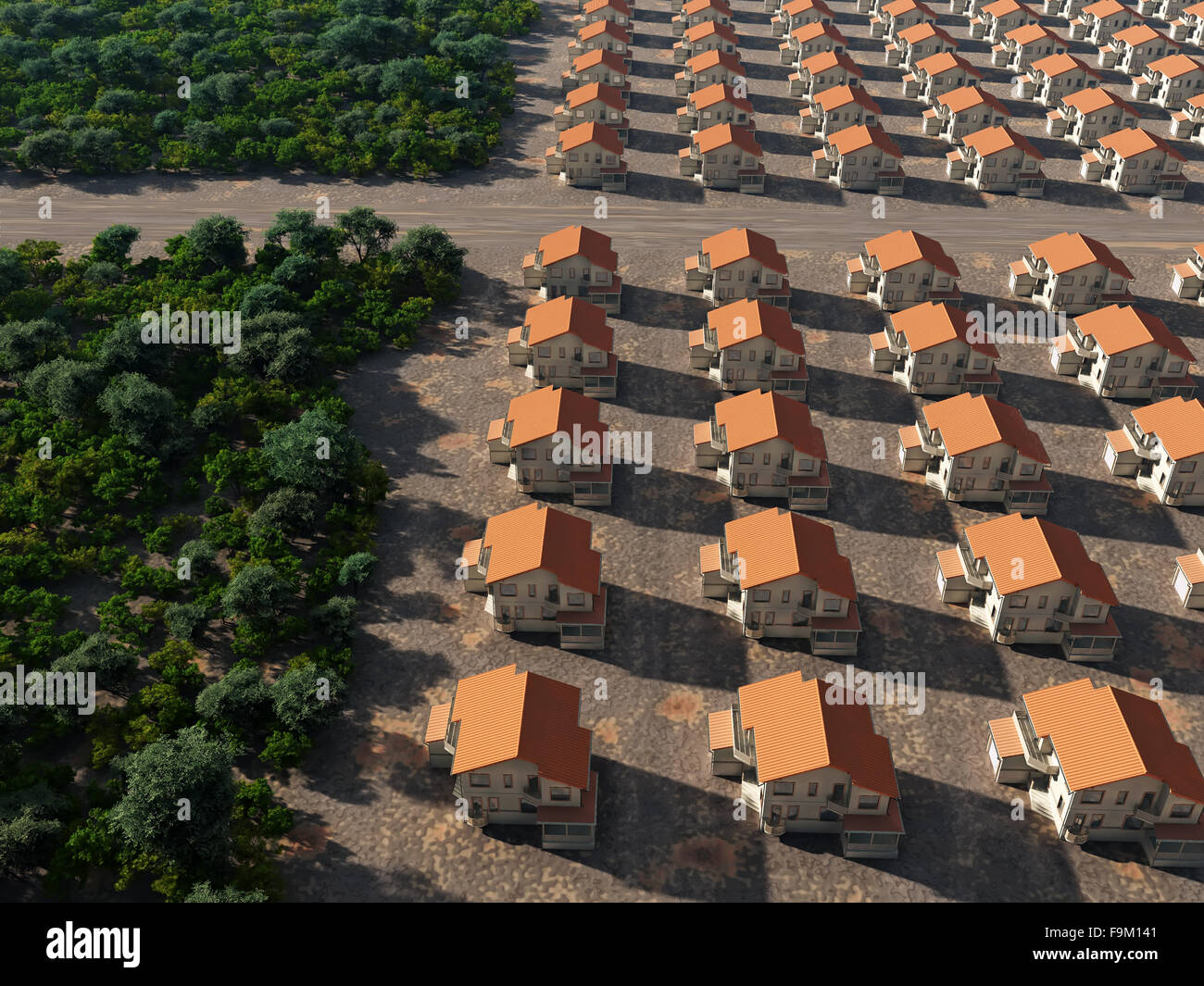 rows of houses coming on the forest Stock Photo - Alamy