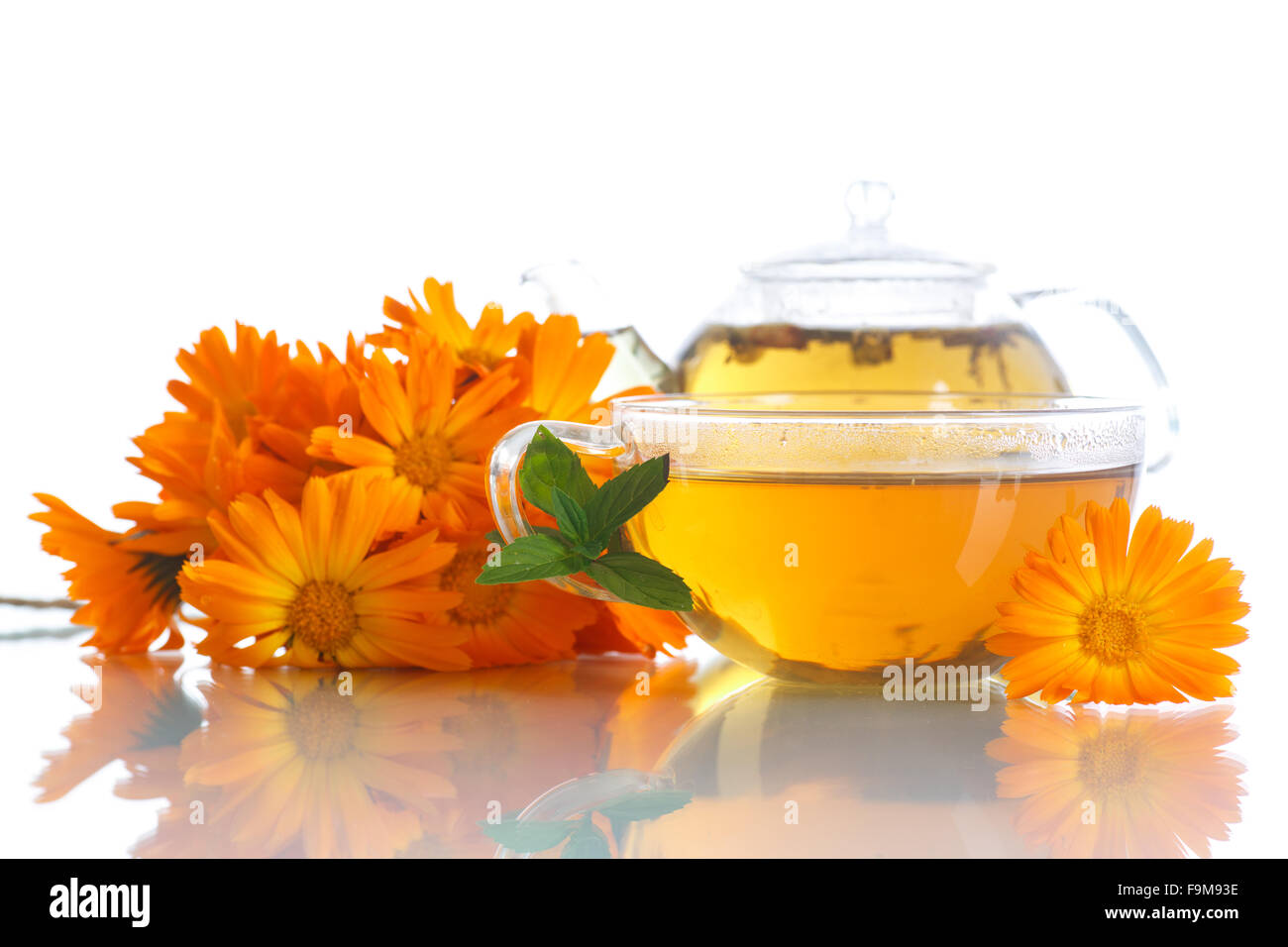 Herbal tea with marigold flowers Stock Photo - Alamy