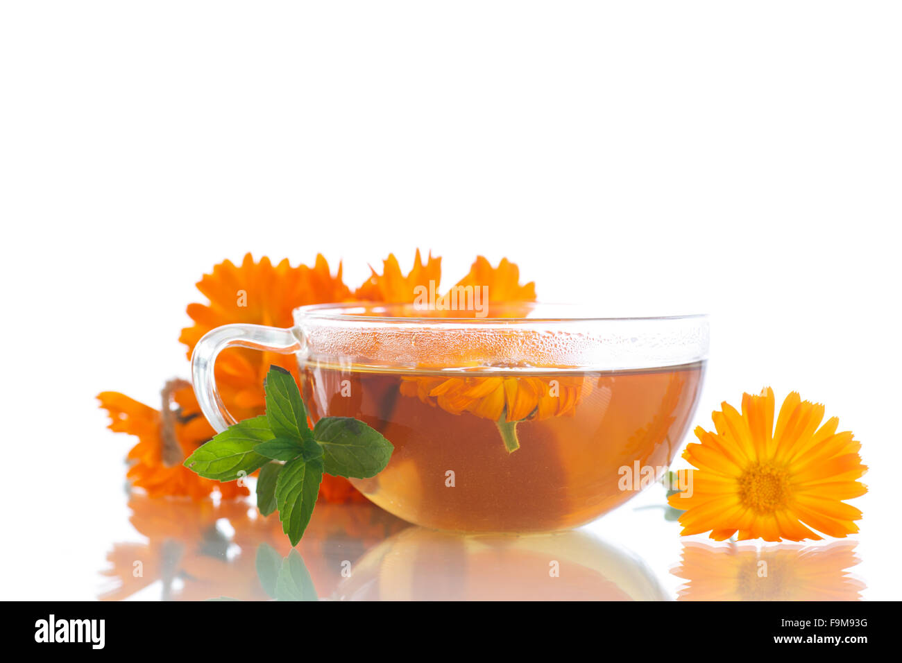 Herbal tea with marigold flowers Stock Photo - Alamy