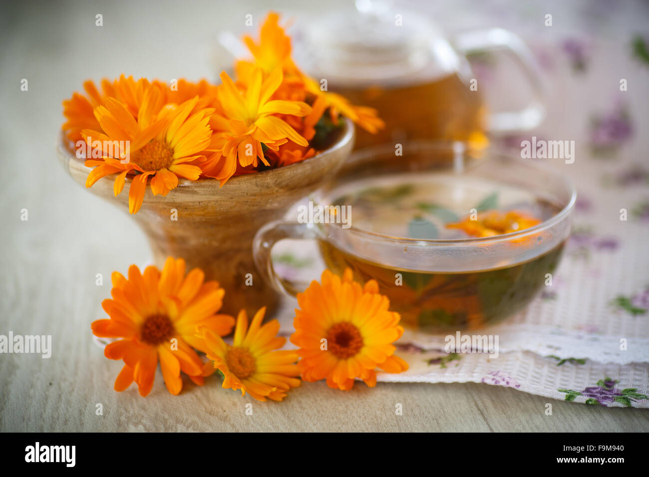 Herbal tea with marigold flowers Stock Photo - Alamy