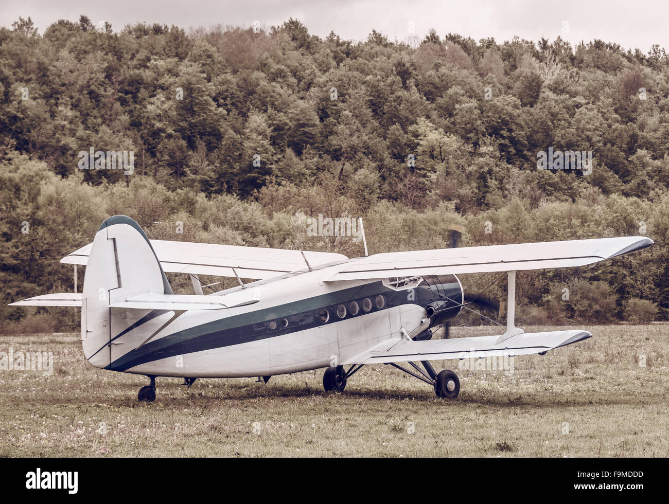Motion of the old retro plane before taking off. Vintage style image ...