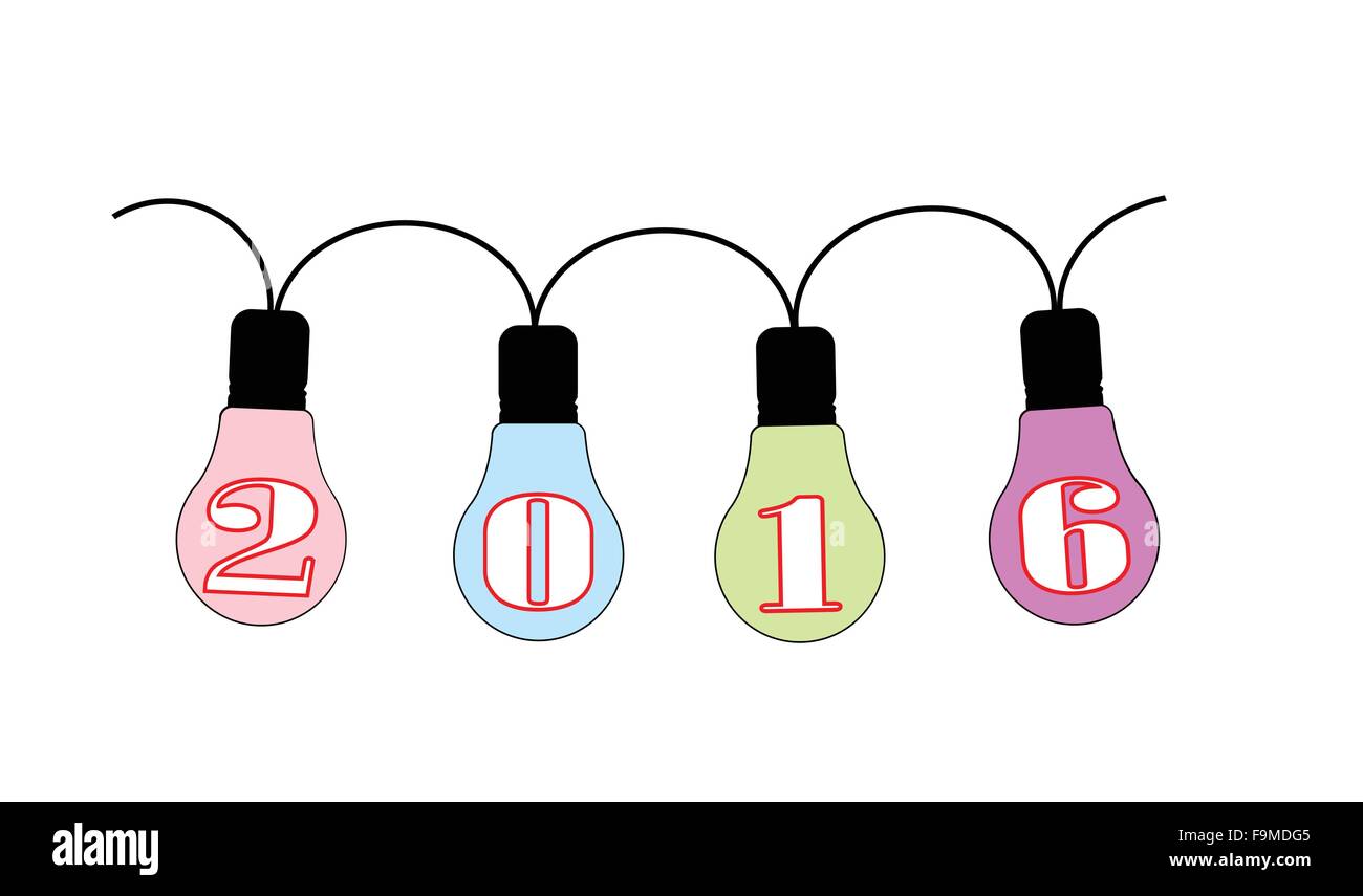 A collection of coloured light bulbs with the legend 2016 Stock Vector ...