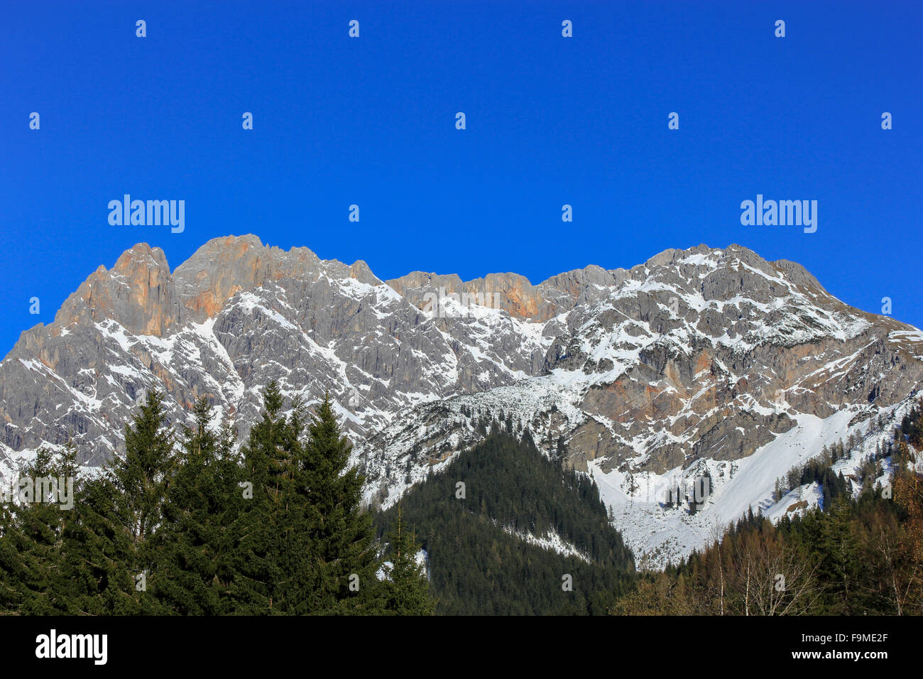 winter landscape in Austria Alps, snow sun and Snowy winter scene Stock ...