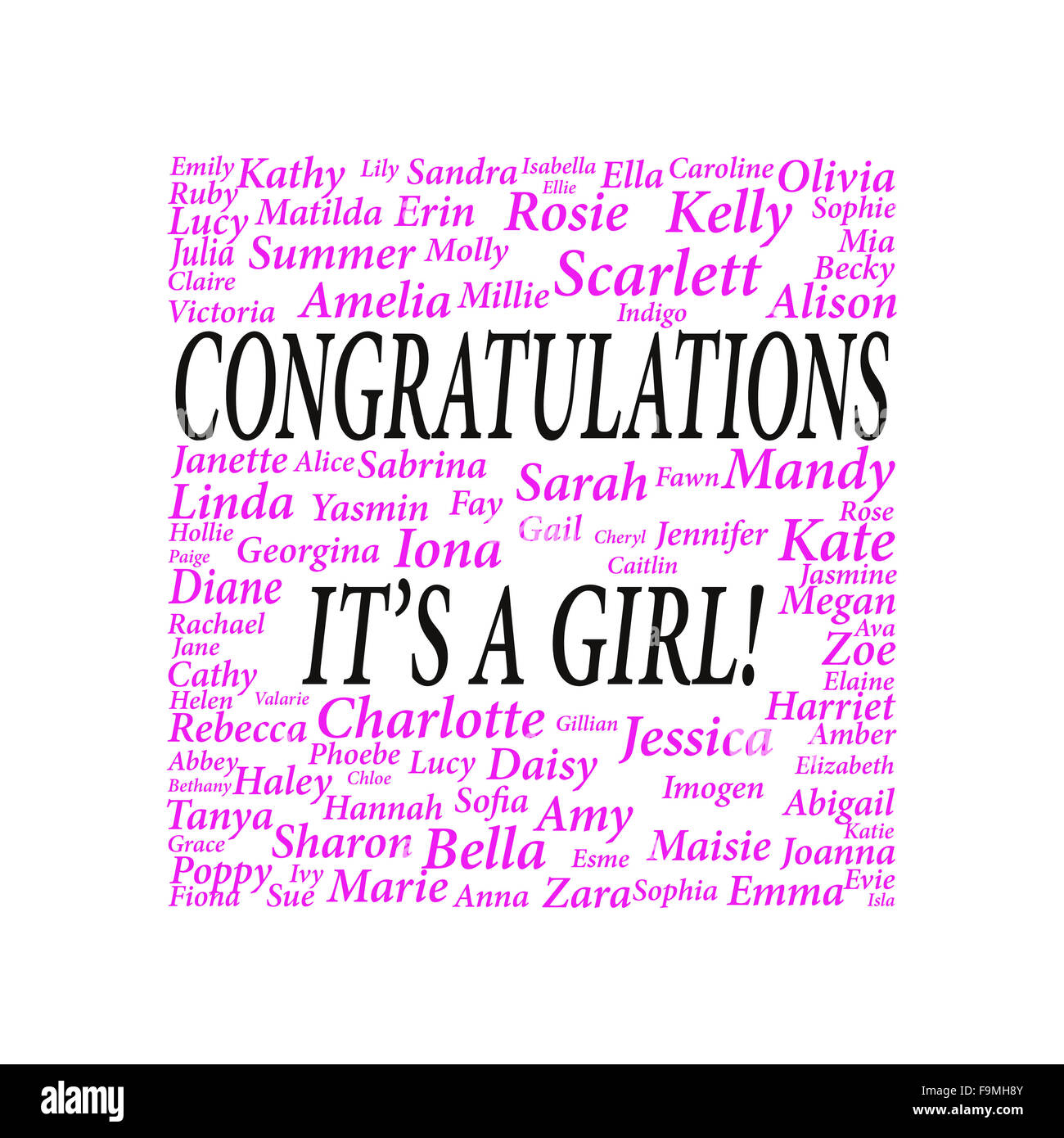 Congratulations it's a girl surrounded with girl names Stock Photo - Alamy