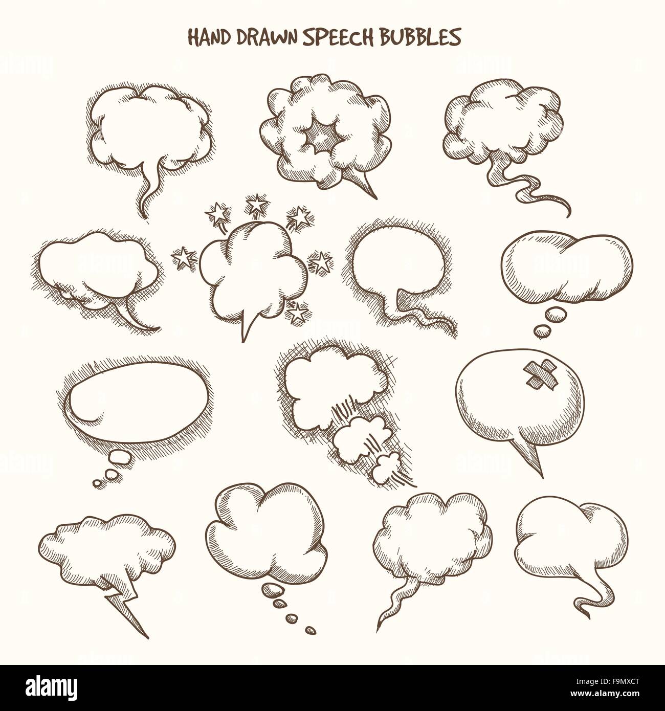 Set of doodle speech bubbles. Illustration in sketch retro style Stock ...
