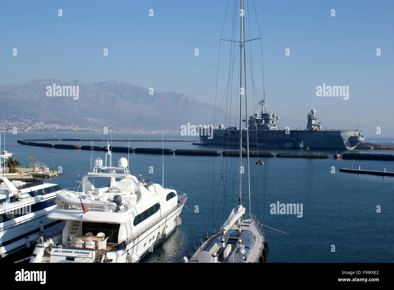 Command ship USS Mount Whitney moored next to Gaeta marina, Gaeta ...