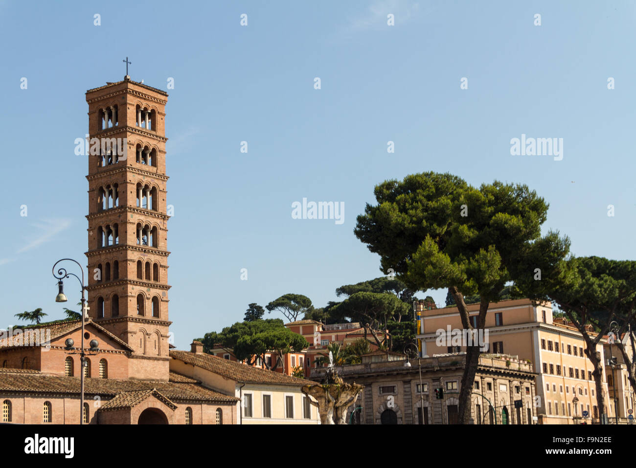 Bell tower of basilica dei Santi Giovanni e Paolo in Rome, Italy Stock ...