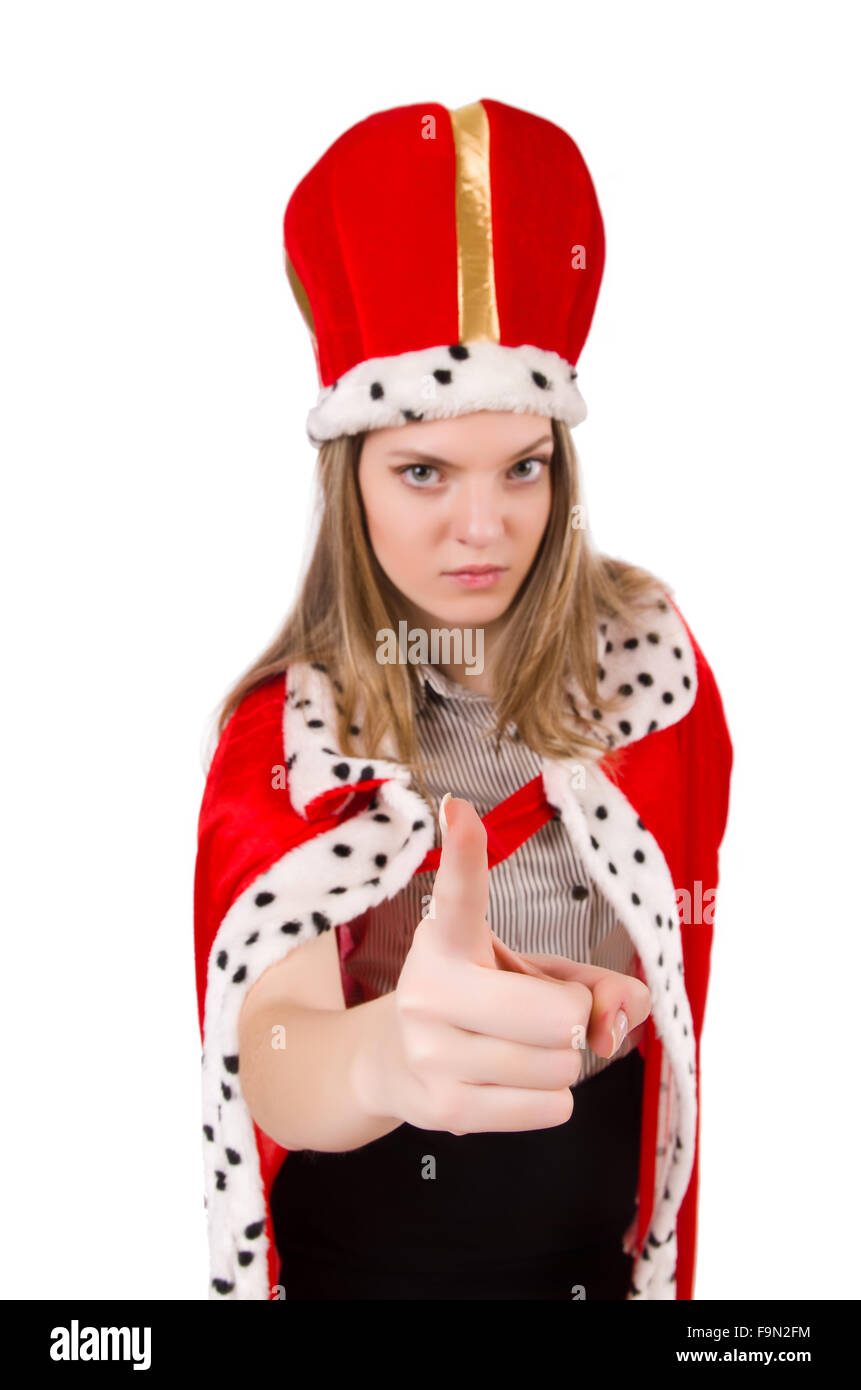 Businesslady wearing crown isolated on white Stock Photo - Alamy