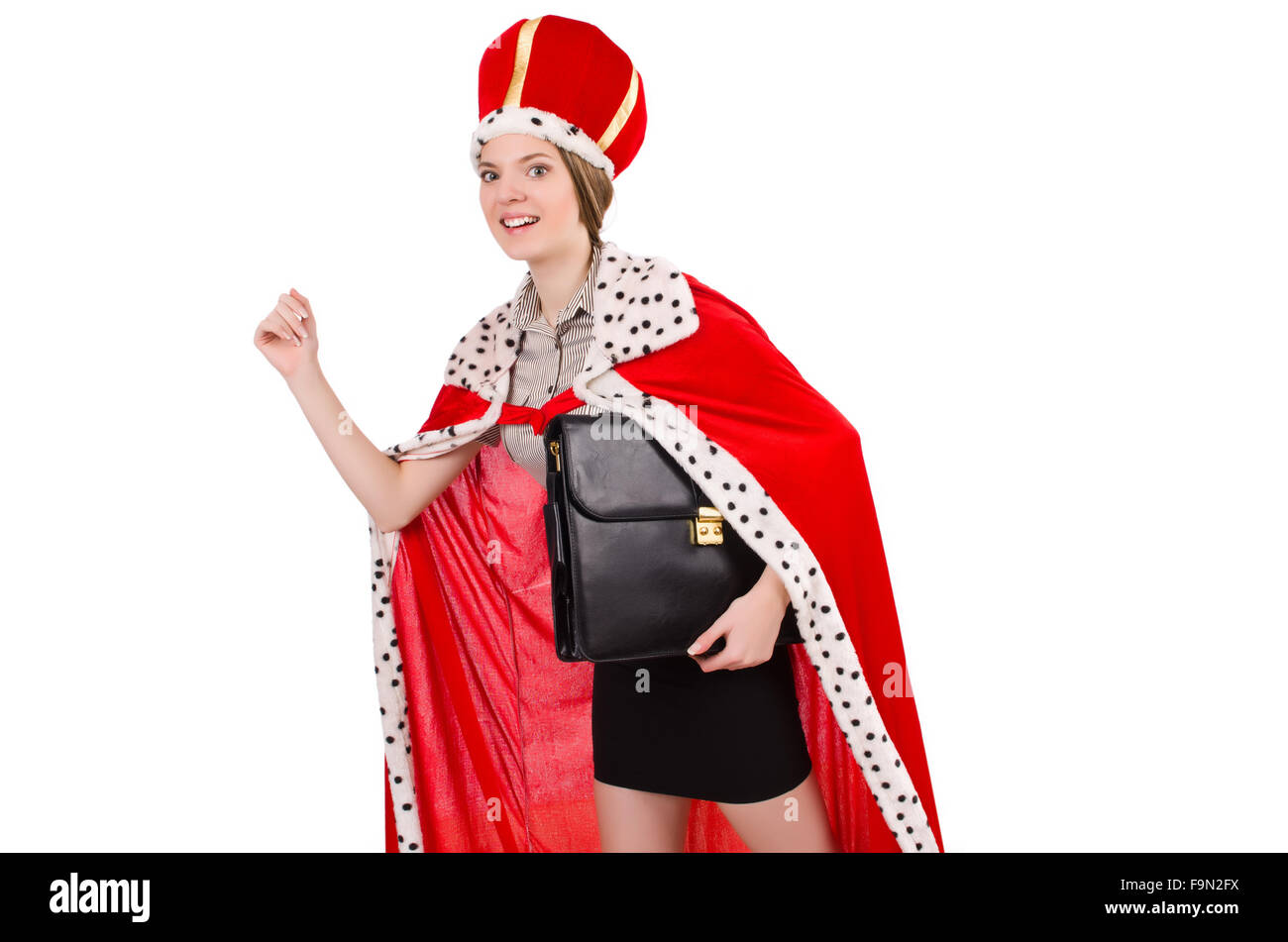 Businesslady wearing crown isolated on white Stock Photo - Alamy