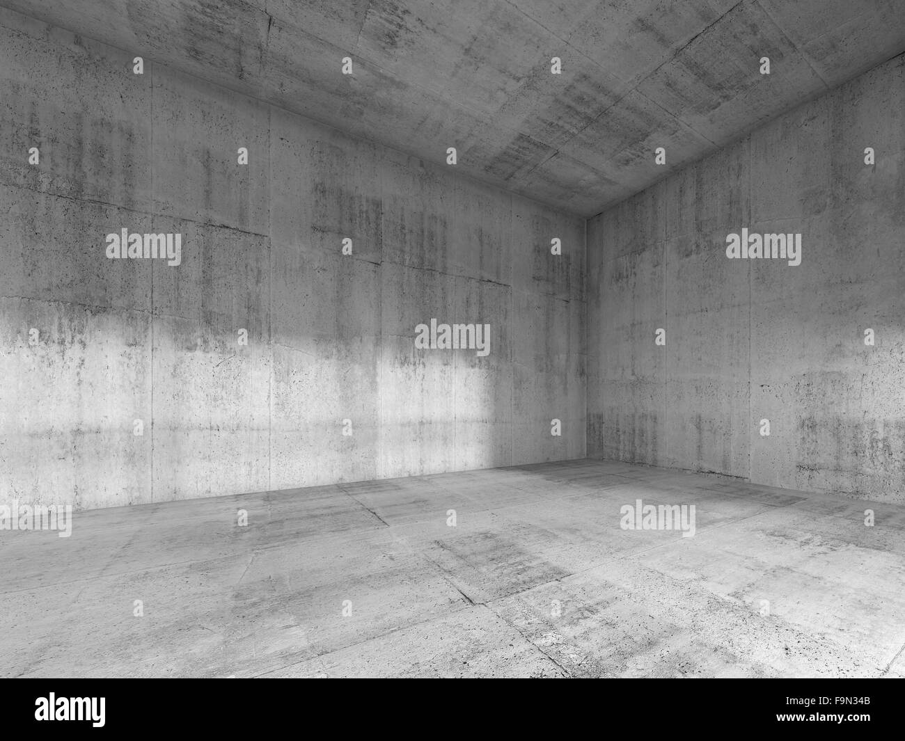 Abstract interior of an empty room with rough concrete walls. 3d render ...