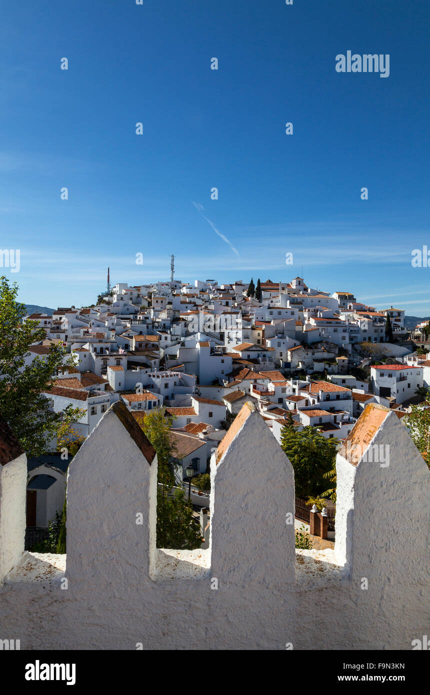 Aerial view of Comares Village, one of the highest pueblo blancos in ...