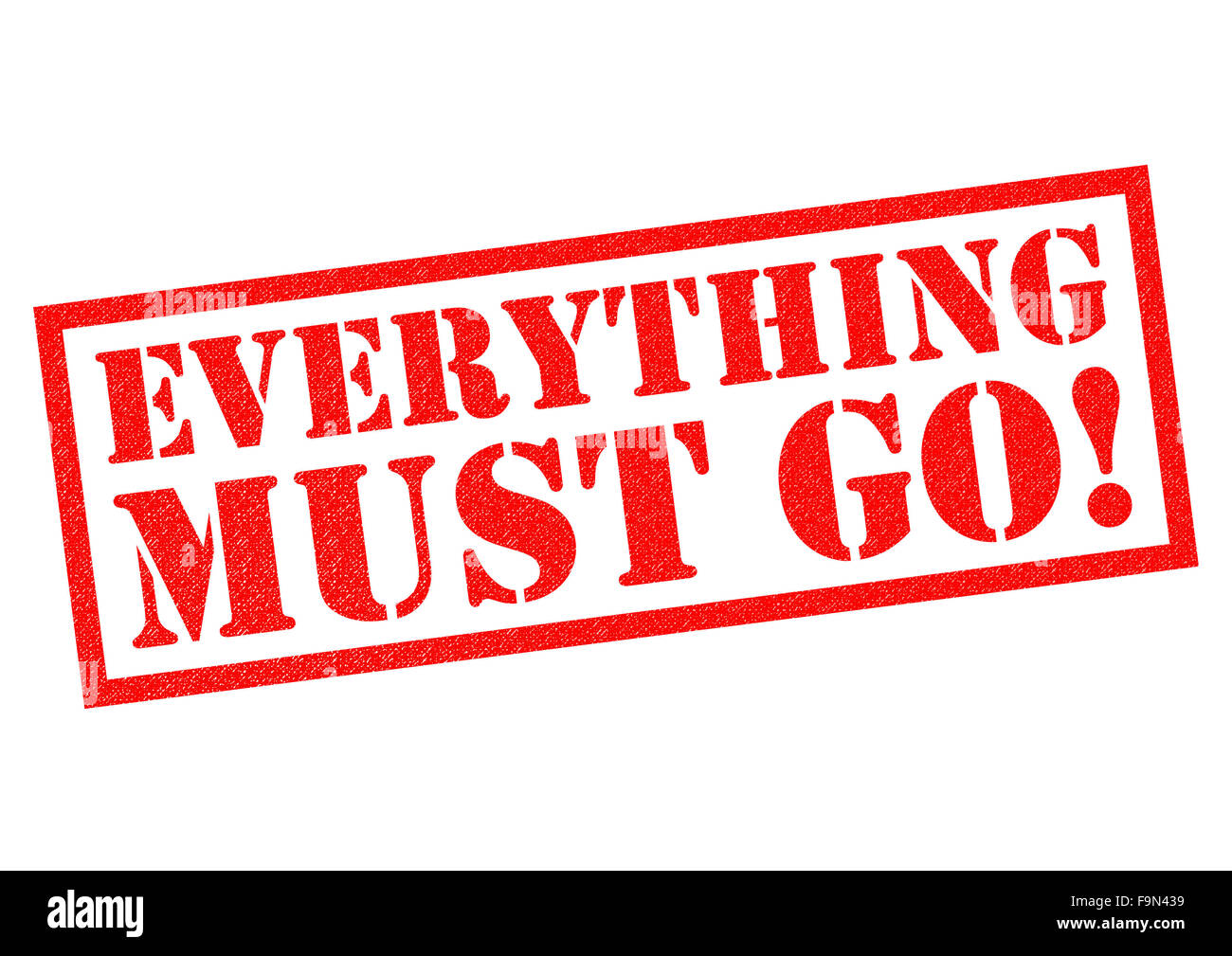 EVERYTHING MUST GO! red Rubber Stamp over a white background Stock ...