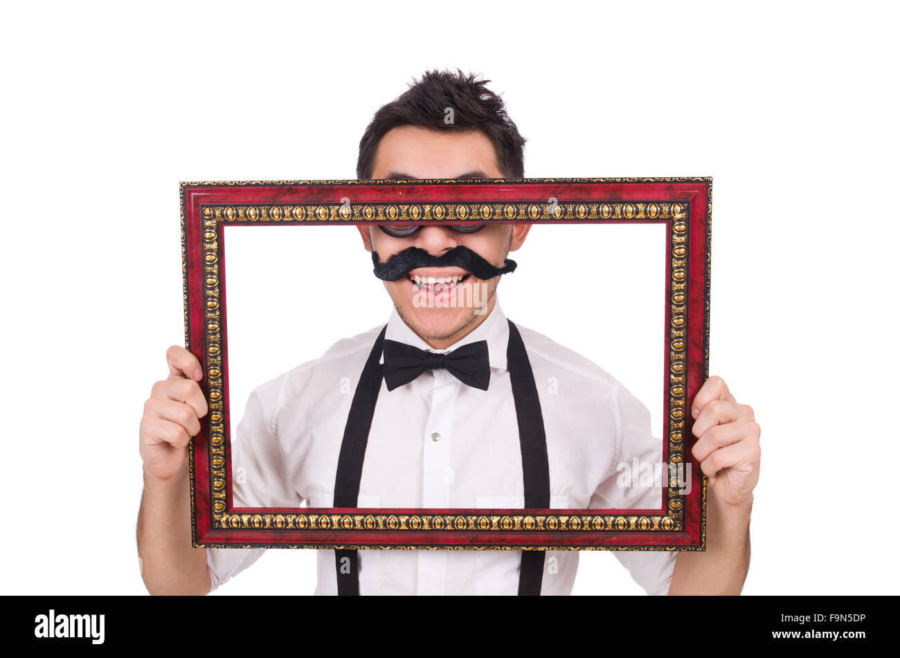 Young man with frame isolated on white Stock Photo - Alamy