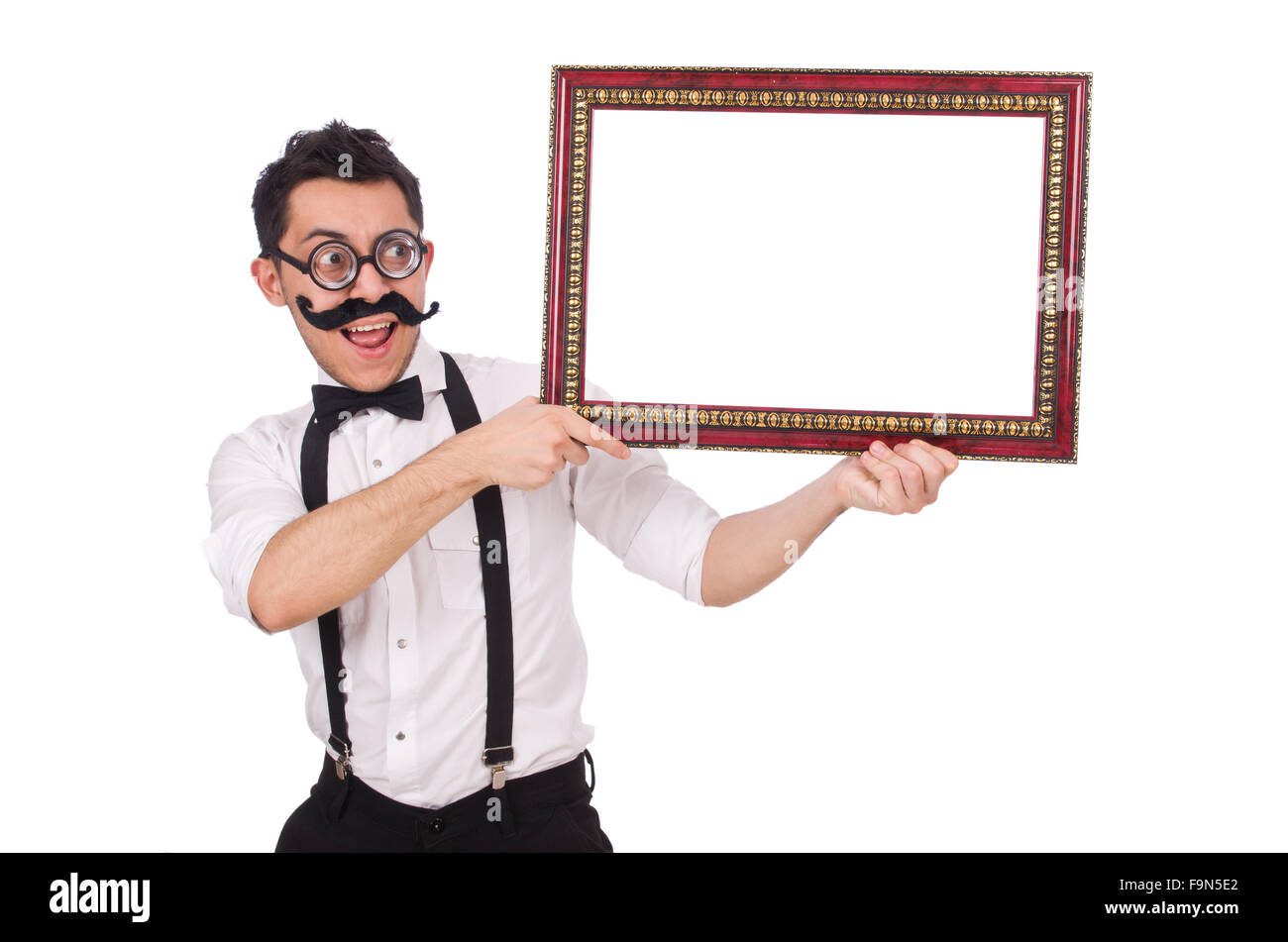 Young man with frame isolated on white Stock Photo - Alamy