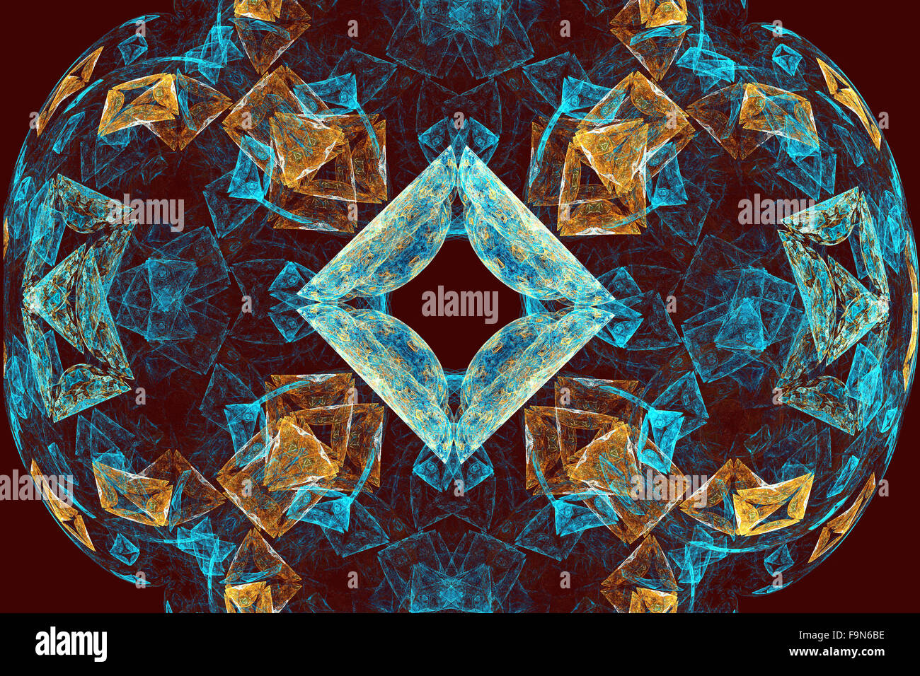 Fractal image: on a red background there is colored lines, intricately ...