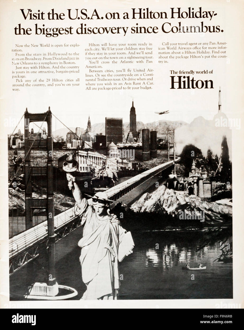 1960s magazine advertisement advertising Hilton holidays in America ...