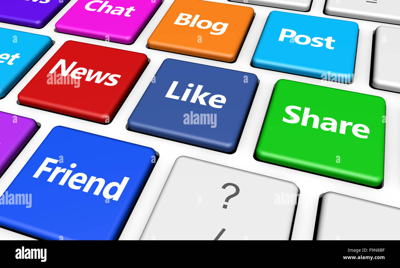 Social media and social network signs and words on a computer keyboard ...