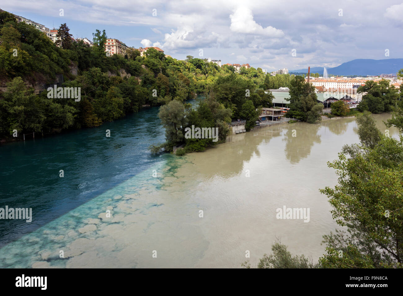 Confluence of the Rhone and Arve Rivers in Geneva, Switzerland Stock ...