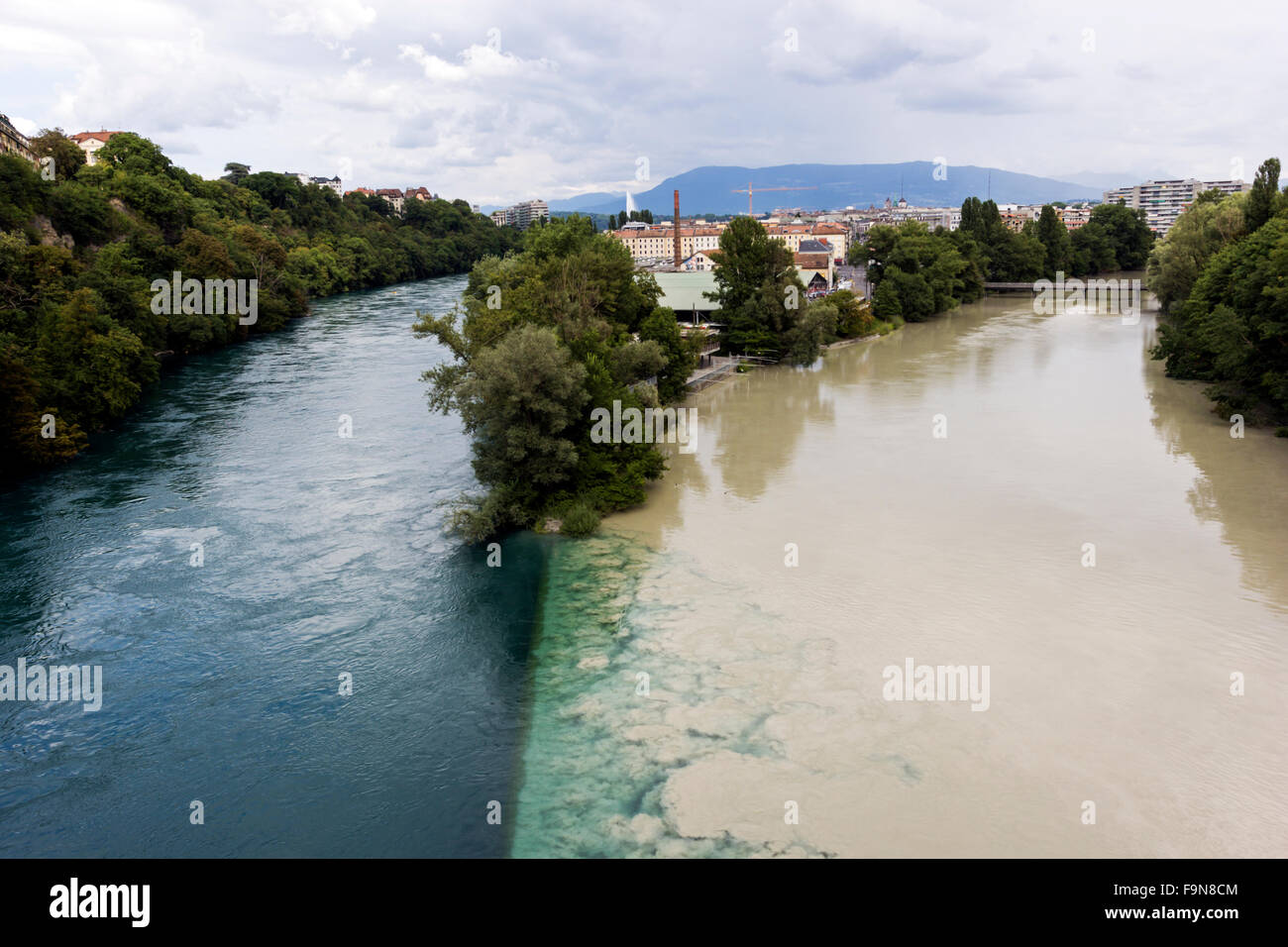 Confluence of the Rhone and Arve Rivers in Geneva, Switzerland Stock ...