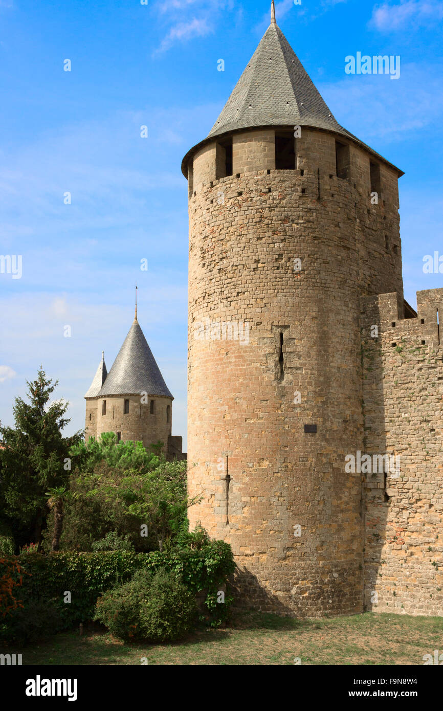 View of the perimeter wall of the Carcassonne castle in France Stock ...
