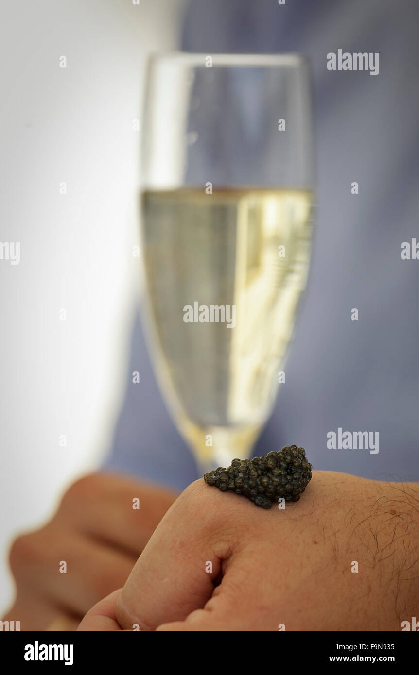 Caviar on a hand to taste. Yesa. Navarre. Spain Stock Photo - Alamy
