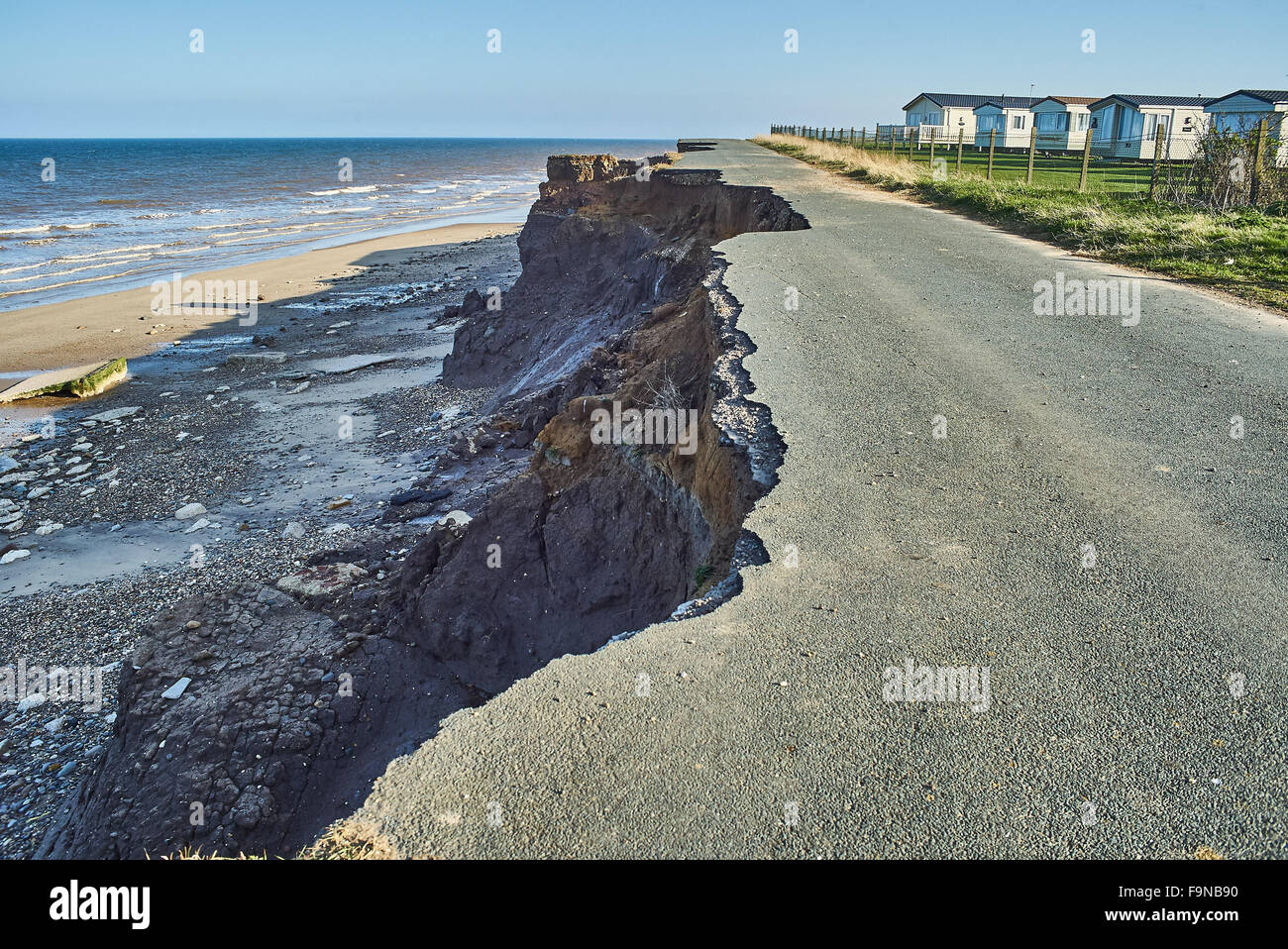 Rapidly retreating coast due to erosion by the sea at Skipsea on the ...