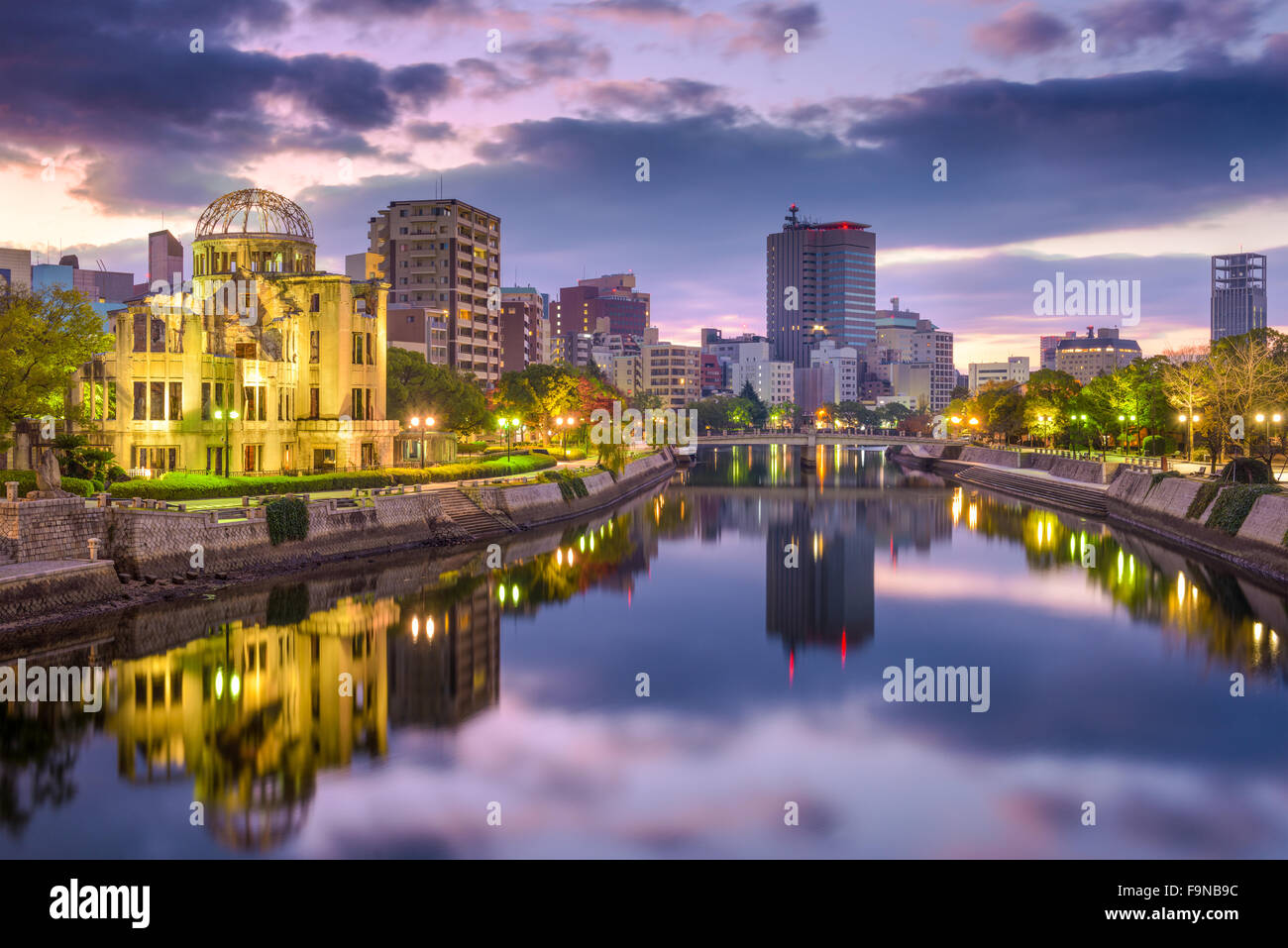 Hiroshima, Japan cityscape at the Atomic Bomb Dome and river Stock ...