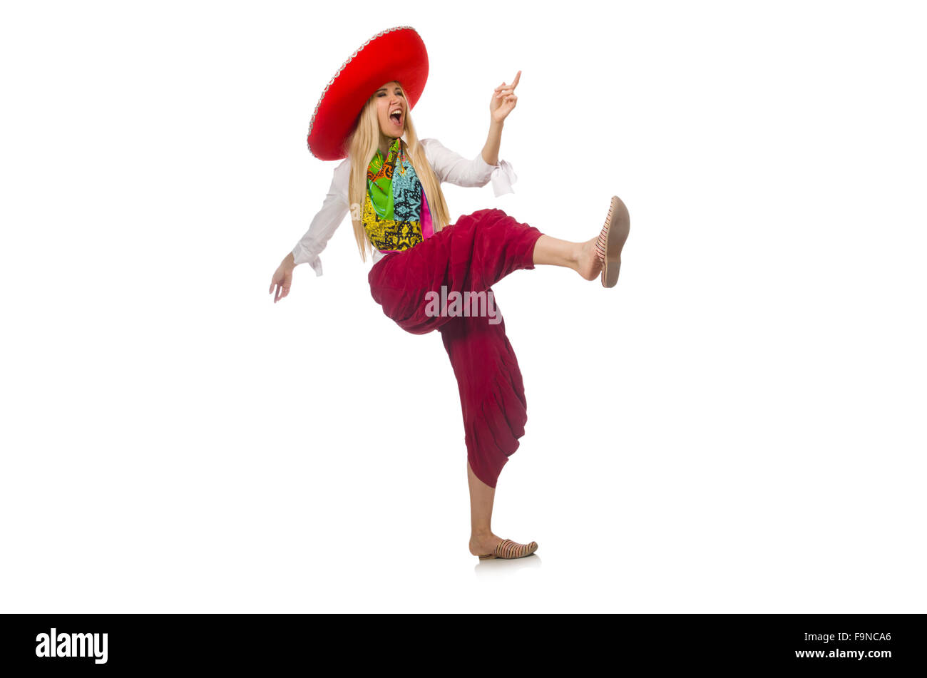 Mexican girl with sombrero dancing on white Stock Photo - Alamy