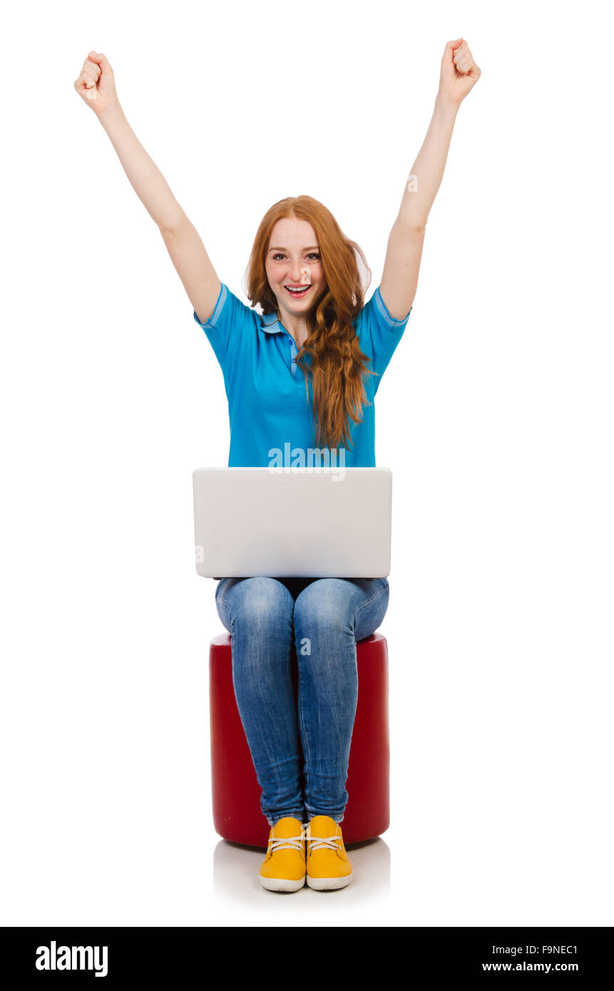 Student with laptop isolated on white Stock Photo - Alamy